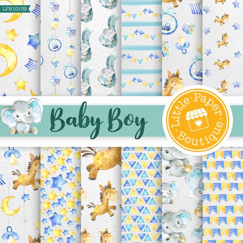 Baby Boy Digital Paper Baby Shower Scrapbook Blue & Grey - Etsy