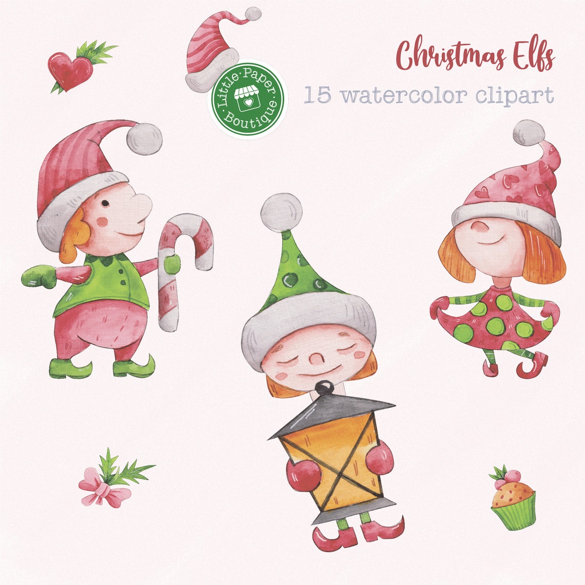 Elf Clipart Christmas Elves Watercolor Elf Clipart Santas - Etsy