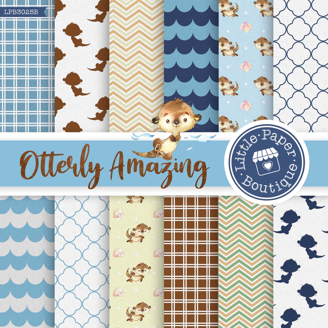 Otter Scrapbook Papers,watercolor Otters,cute Otters and Sea Creatures ...