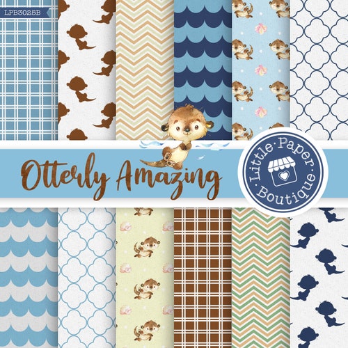 Otter Scrapbook Paperswatercolor Otterscute Otters and Sea - Etsy
