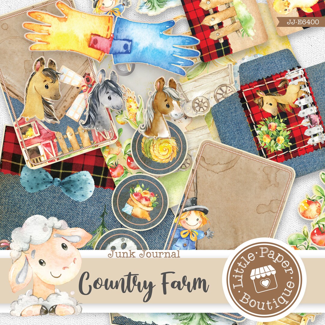 Farm Animals Barn Junk Journal Kit FULL KIT Farmer's Market Background ...