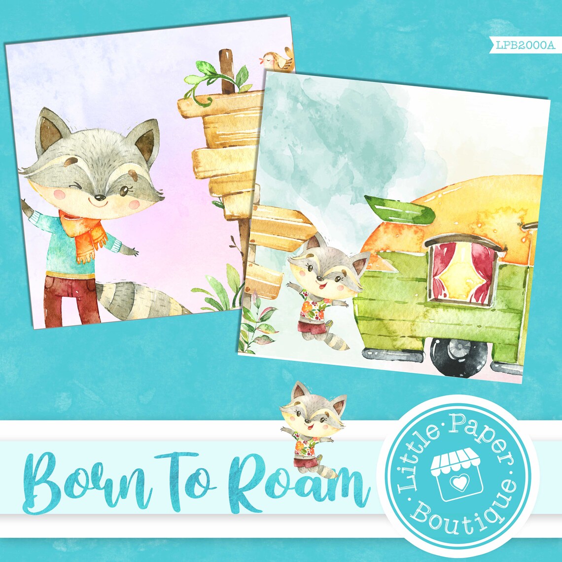 Camping Digital Paper Pack Raccoon Digital Background | Etsy