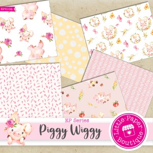 Pig Piglet Farmland Digital Paper and Clip Art, Farm Animal Digital ...