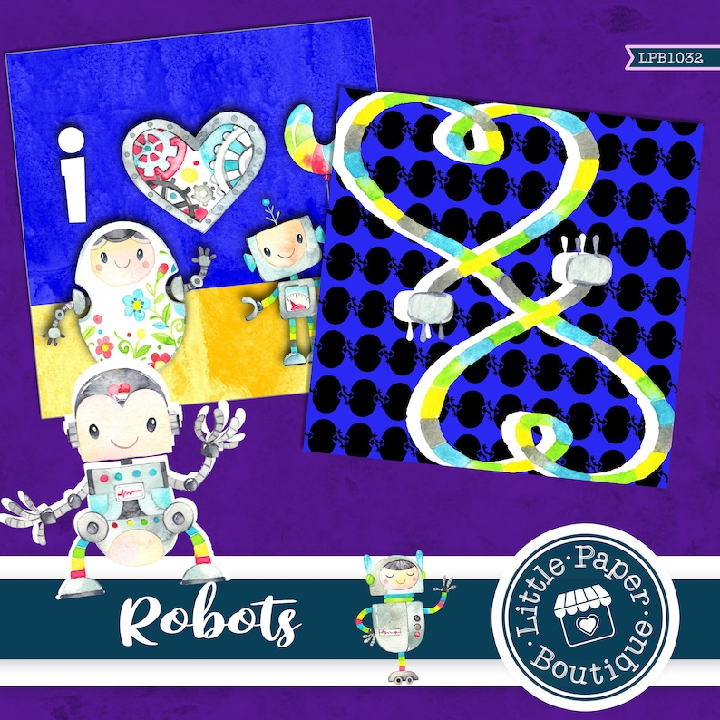 Robot Digital Papers Printable Papers Scrapbook Papers Robot - Etsy