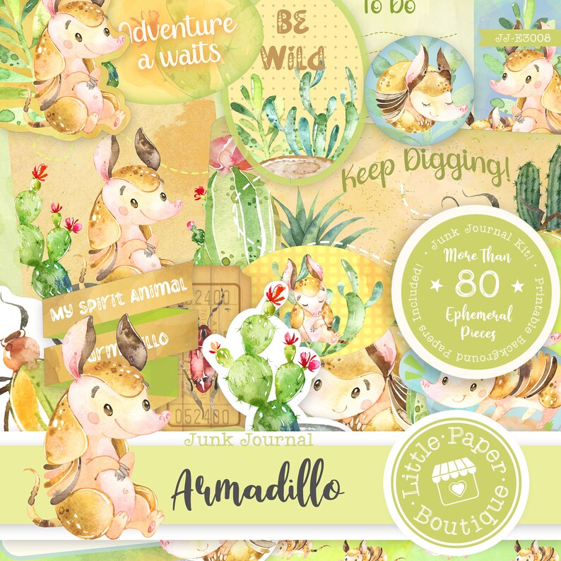 Armadillo Desert Animal Digital Junk Journal Kit FULL KIT - Etsy