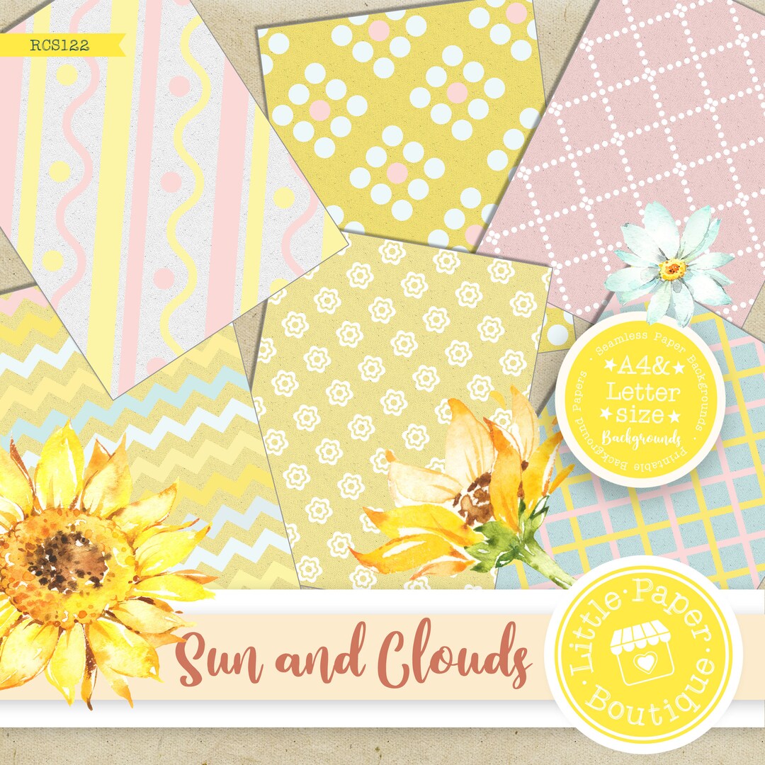 SEAMLESS A4 Letter Cloud Digital Paper, Baby Blue Clouds Digital Papers ...