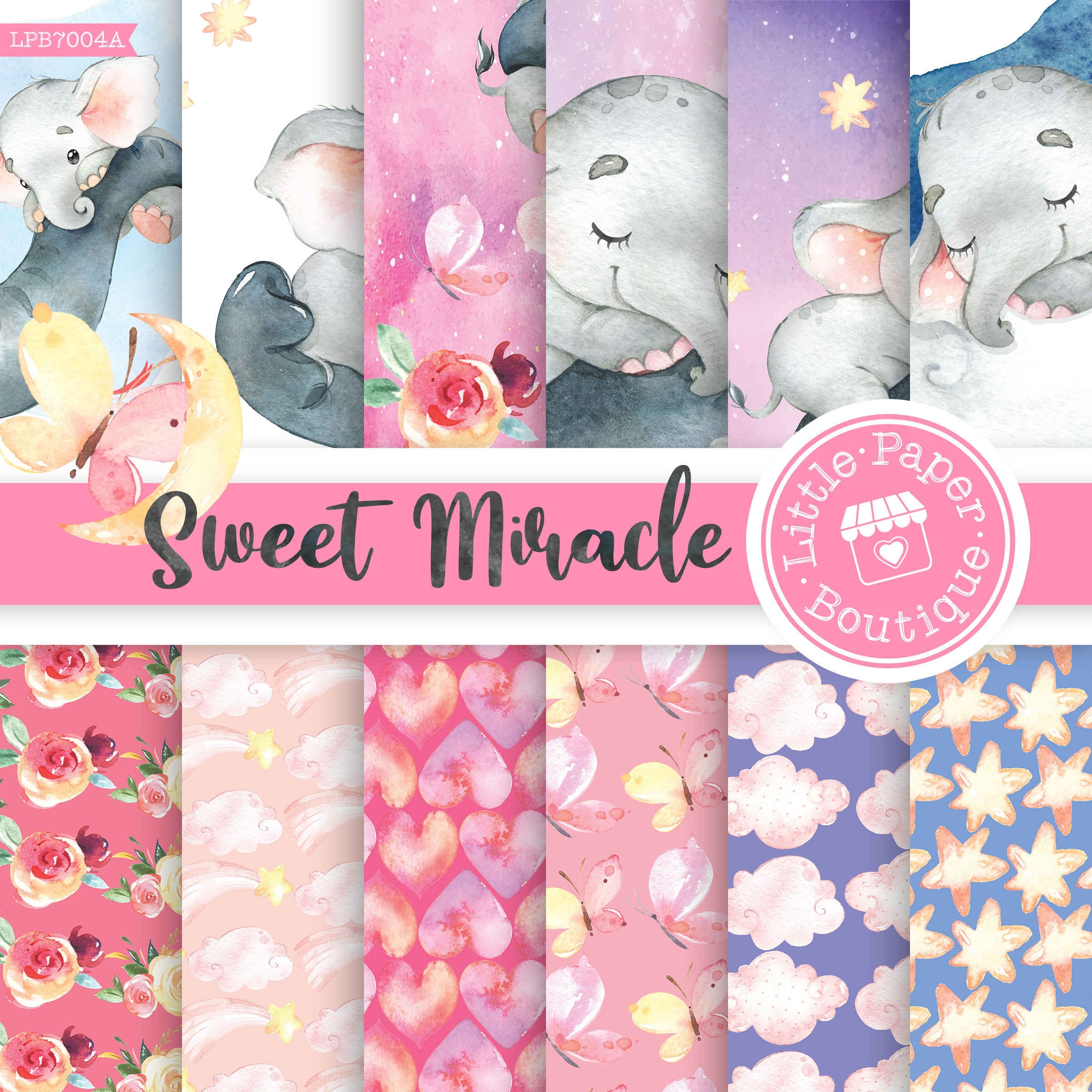 Watercolor Baby Elephant Digital Paper Pack Rainbows Baby - Etsy