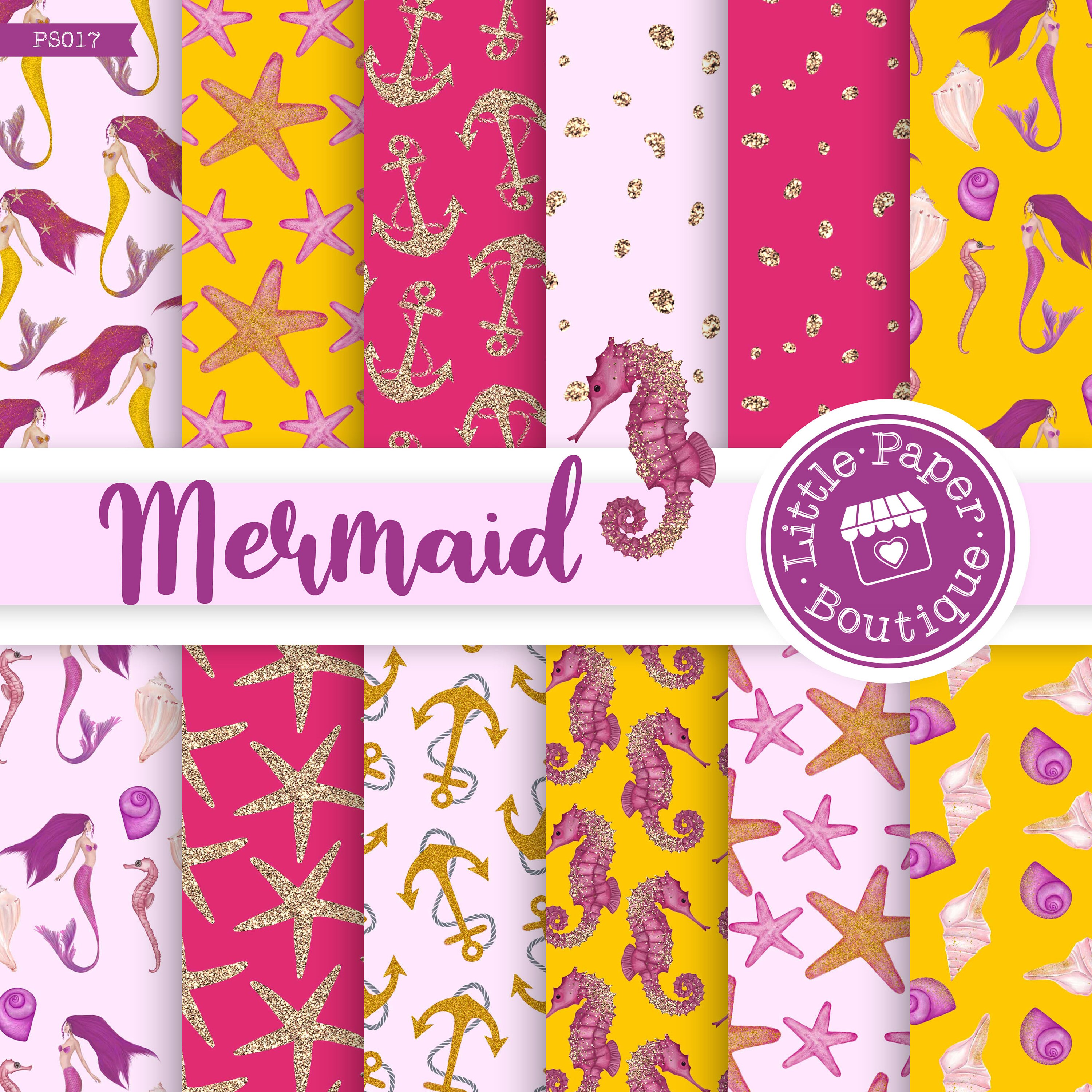 Mermaid Digital Paper Summer Digital Paper Sealife Digital - Etsy