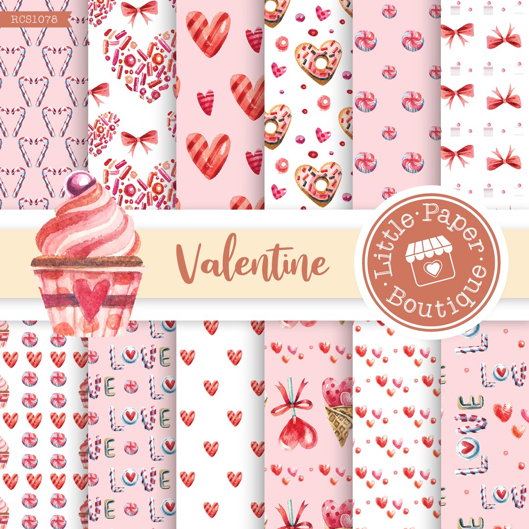 SEAMLESS A4 Letter 12x12 Valentine Lovey Girl Pinks Digital Paper Pack ...