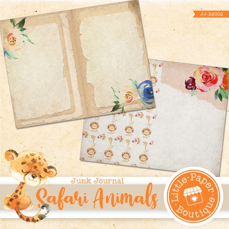 Safari Animals Digital Junk Journal Background Papers A4 & - Etsy
