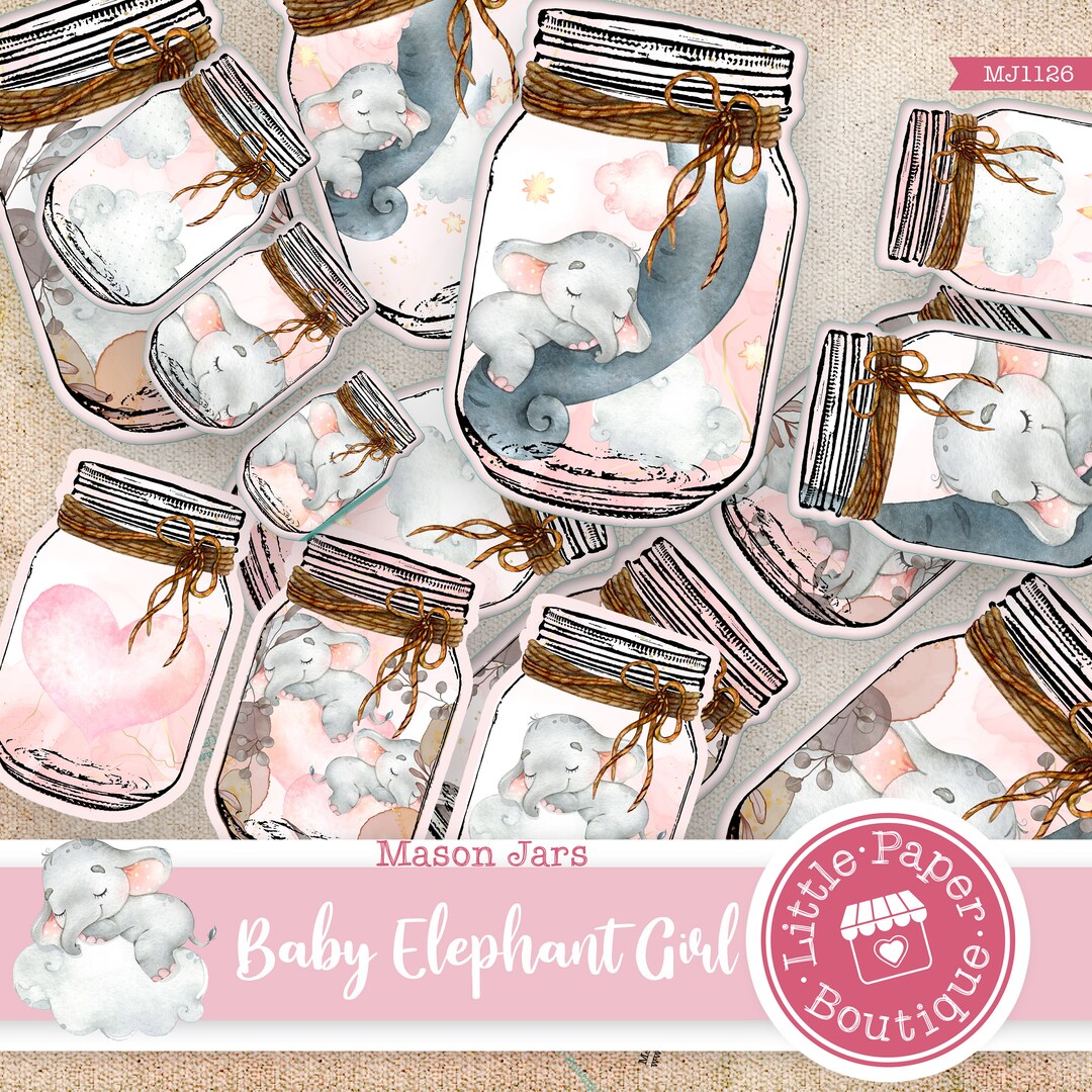 Baby Girl Elephant Junk Journal Gift Tags, Printable, Vintage, Journal ...