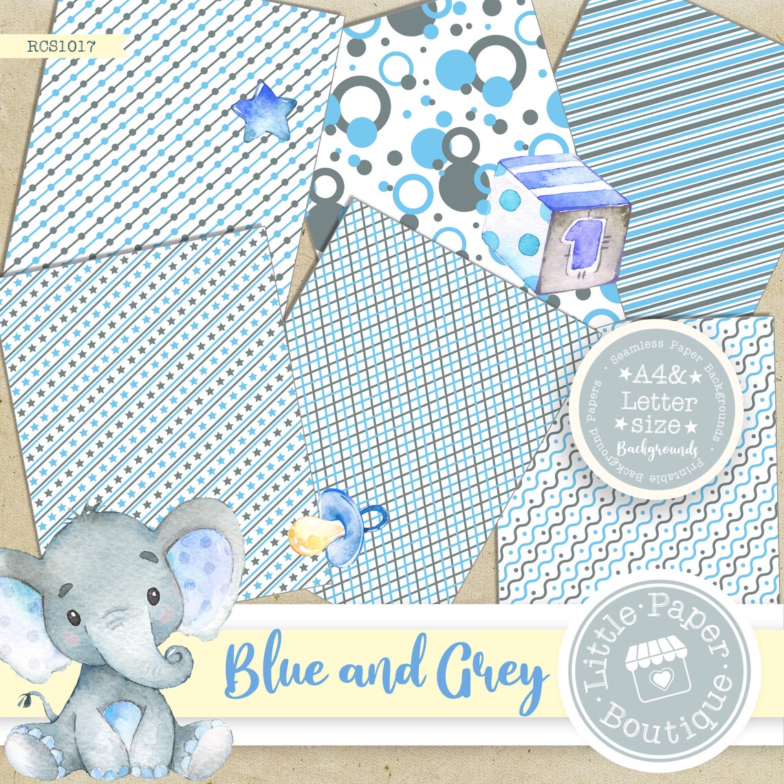 SEAMLESS A4 Letter Baby Blue Digital Paper, Blue, Grey, Baby Boy ...