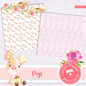 SEAMLESS Pig Piglet Farmland Digital Paper and Clip Art, Farm Animal ...