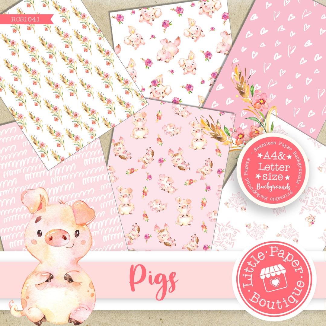 SEAMLESS A4 Letter Pig Piglet Farmland Digital Paper and Clip Art, Farm ...