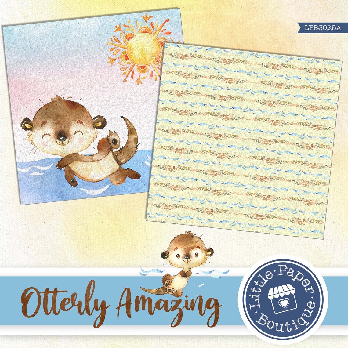 Otter Scrapbook Papers,watercolor Otters,cute Otters and Sea Creatures ...