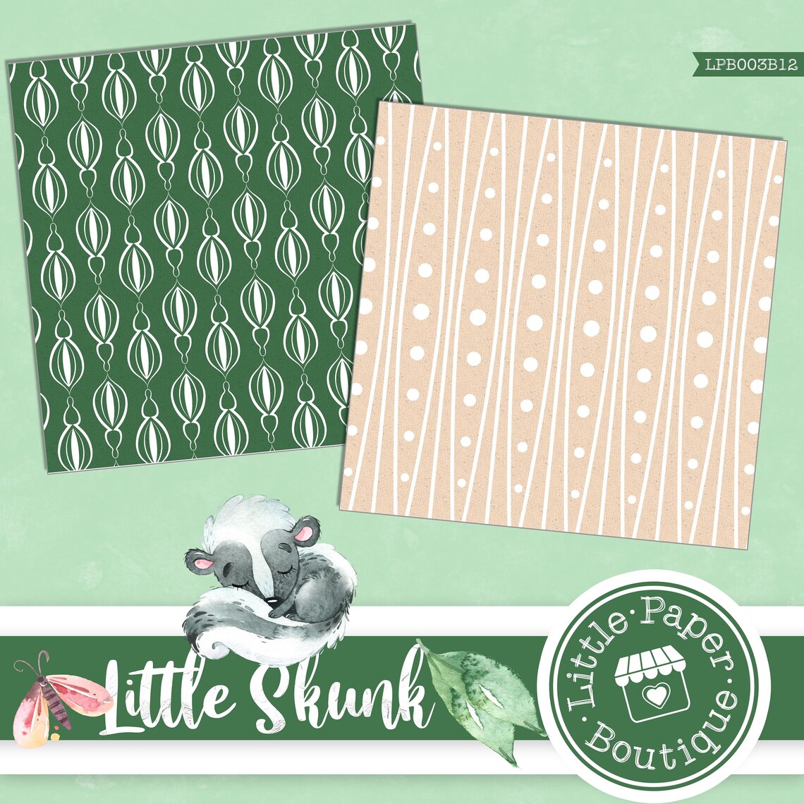 Green Digital Paper Pack Polka Dots Stripes Background - Etsy