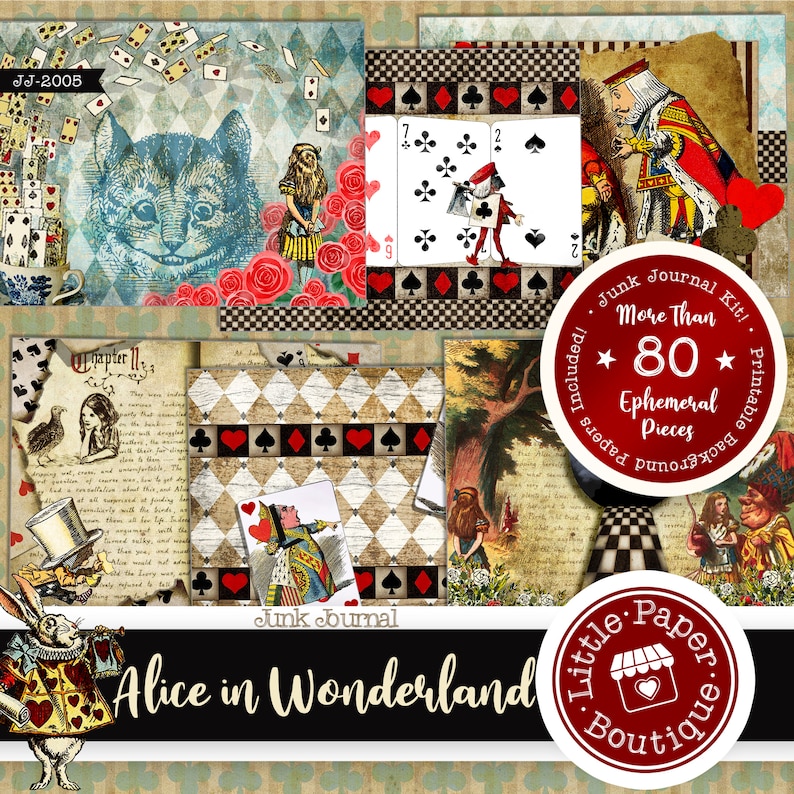 Alice in Wonderland watercolor Classic Digital Junk Journal - Etsy