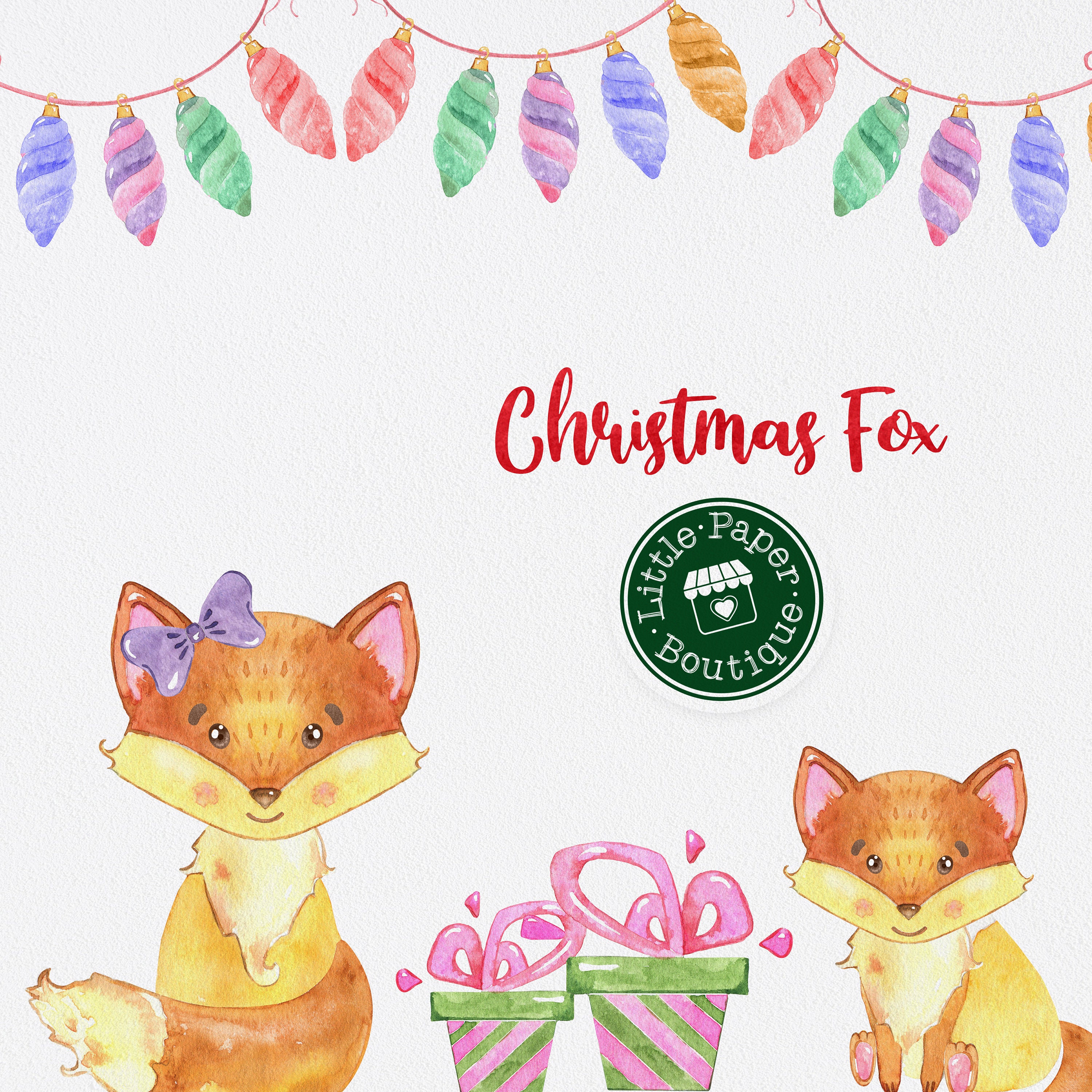 Christmas Woodland Clipart Commercial Use Fox Clipart | Etsy