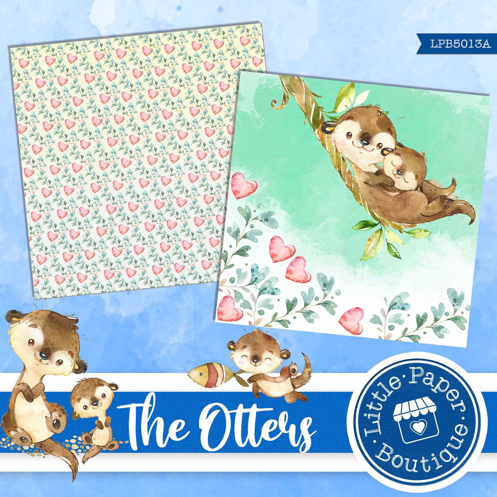 Otter Scrapbook Papers,watercolor Otters,cute Otters and Sea Creatures ...