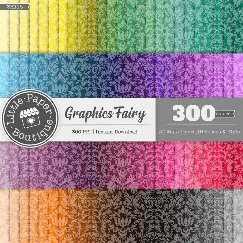 Tinted Damask Digital Paper Rainbow Colors Damask Background Bright ...