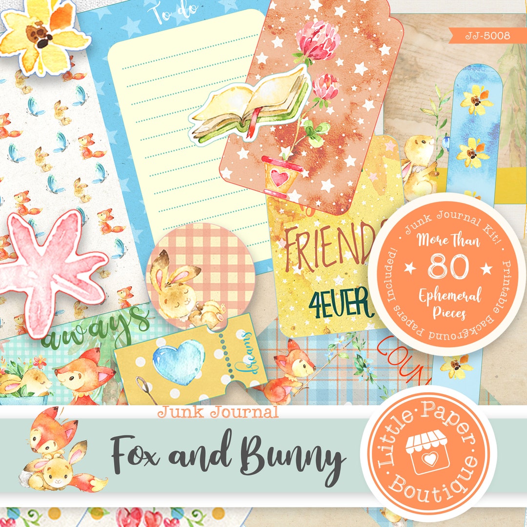 Woodland Fox and Bunny Digital Junk Journal Kit (FULL KIT) With ...