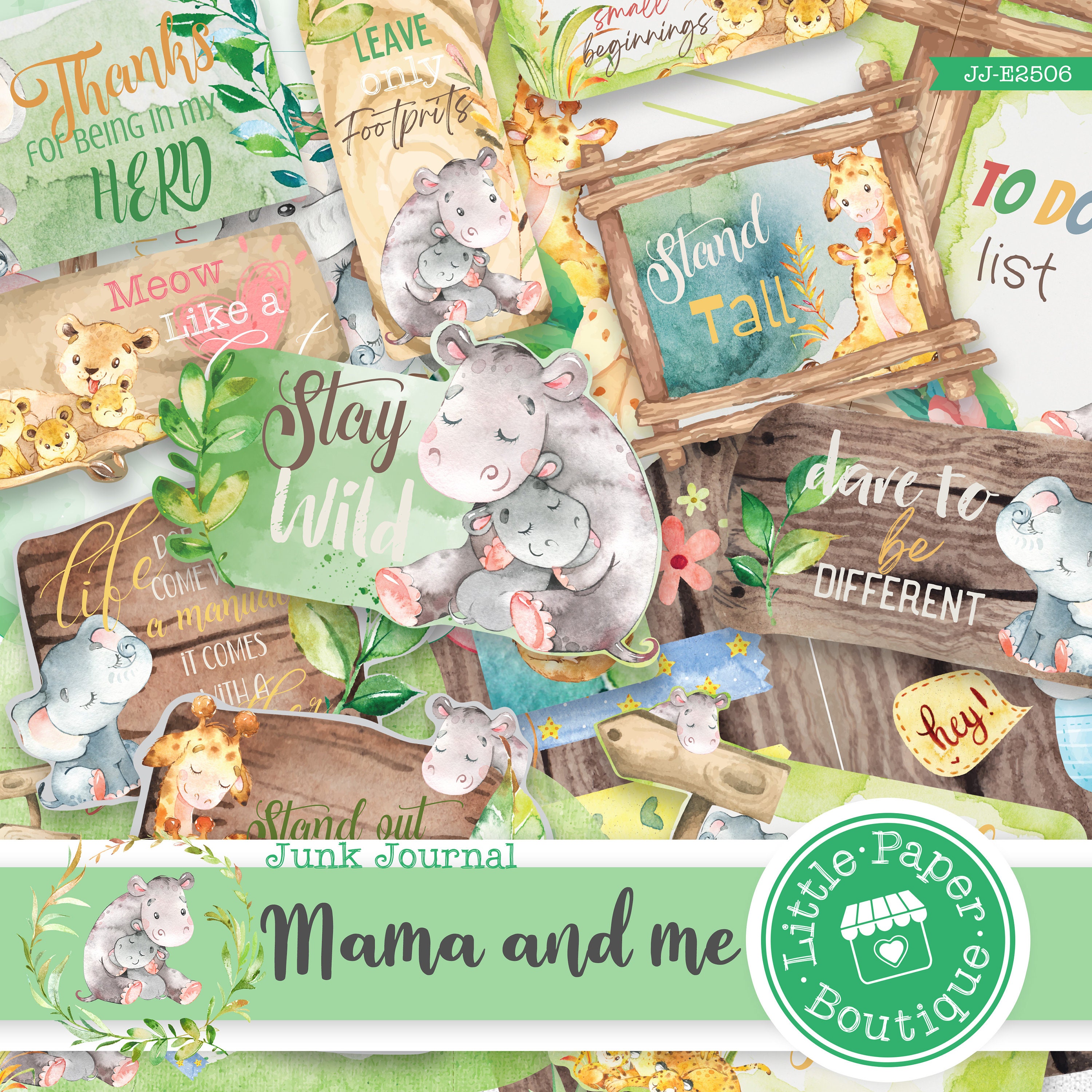 African Safari Animals Giraffe Digital Junk Journal Kit FULL - Etsy