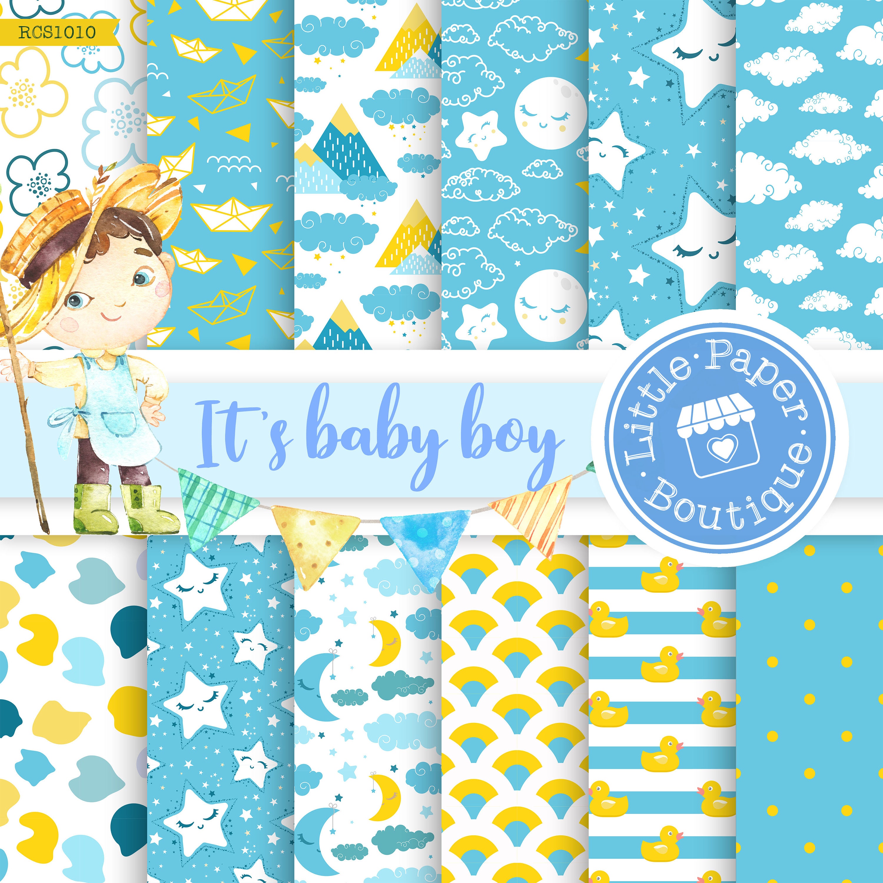 Cloud Digital Paper Baby Blue Clouds Digital Papers Moon - Etsy
