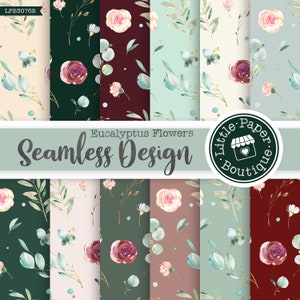 Watercolor Eucalyptus Digital Paper, Seamless Eucalyptus Patterns for ...