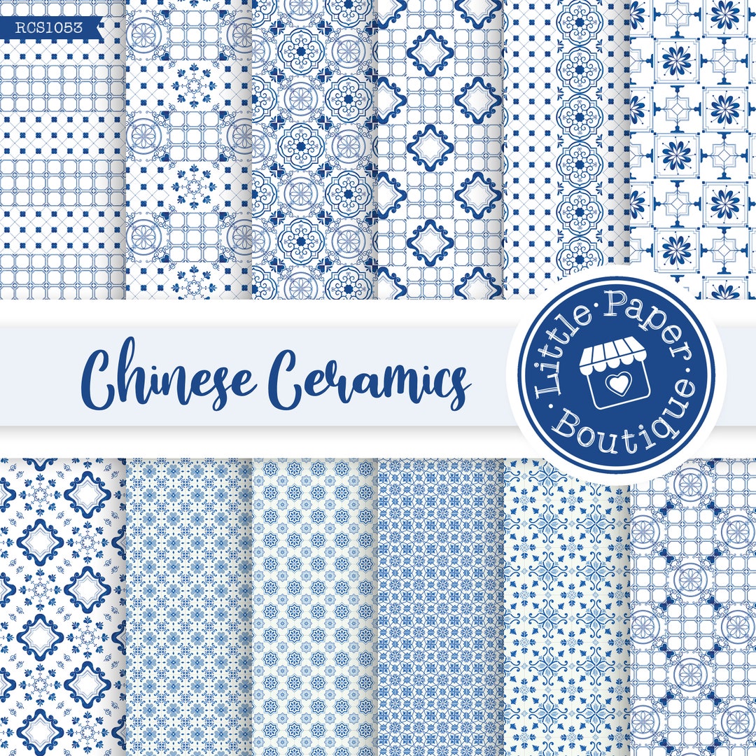 SEAMLESS Vintage Chinese Backgrounds Art Digital Paper Pack. Blue and ...