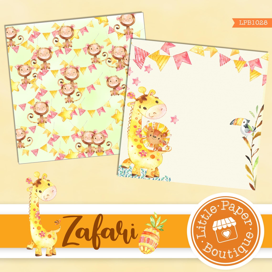 Safari Zoo Digital Paper Zoo Scrapbook Paper Zoo Animals | Etsy