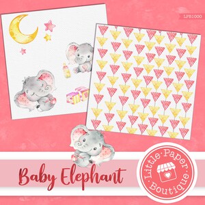 Baby Girl Digital Paper, Baby Presents, Baby Shower, Baby Elephant ...