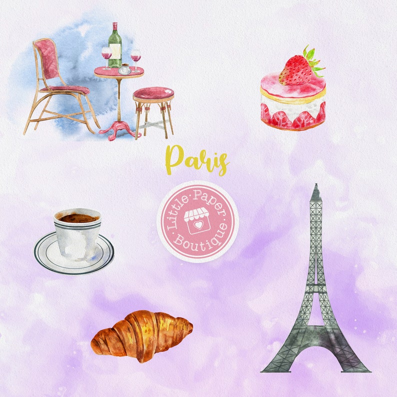 Paris Watercolor Clipart France Eiffel Tower France Roses - Etsy