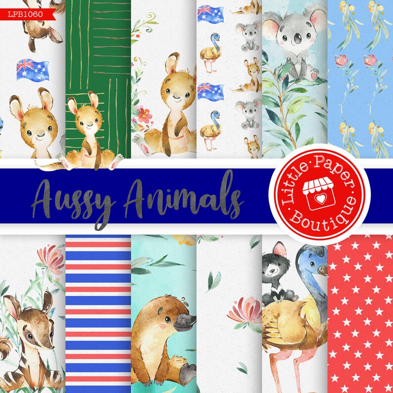 Australian Animals Digital Paper Pack Kangaroo Platypus - Etsy