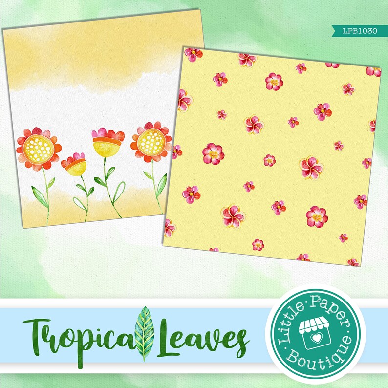 Tropical Leaves Digital Paper, Tropical Paper, Tropical Watercolor ...