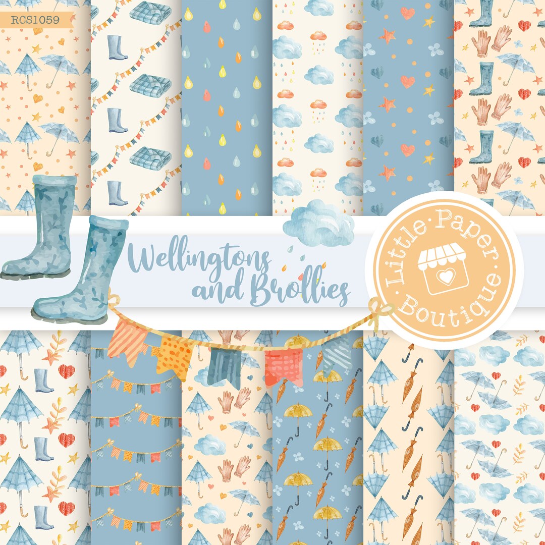 SEAMLESS Umbrella Raining Weather Digital Paper and Clip Art, Wally ...