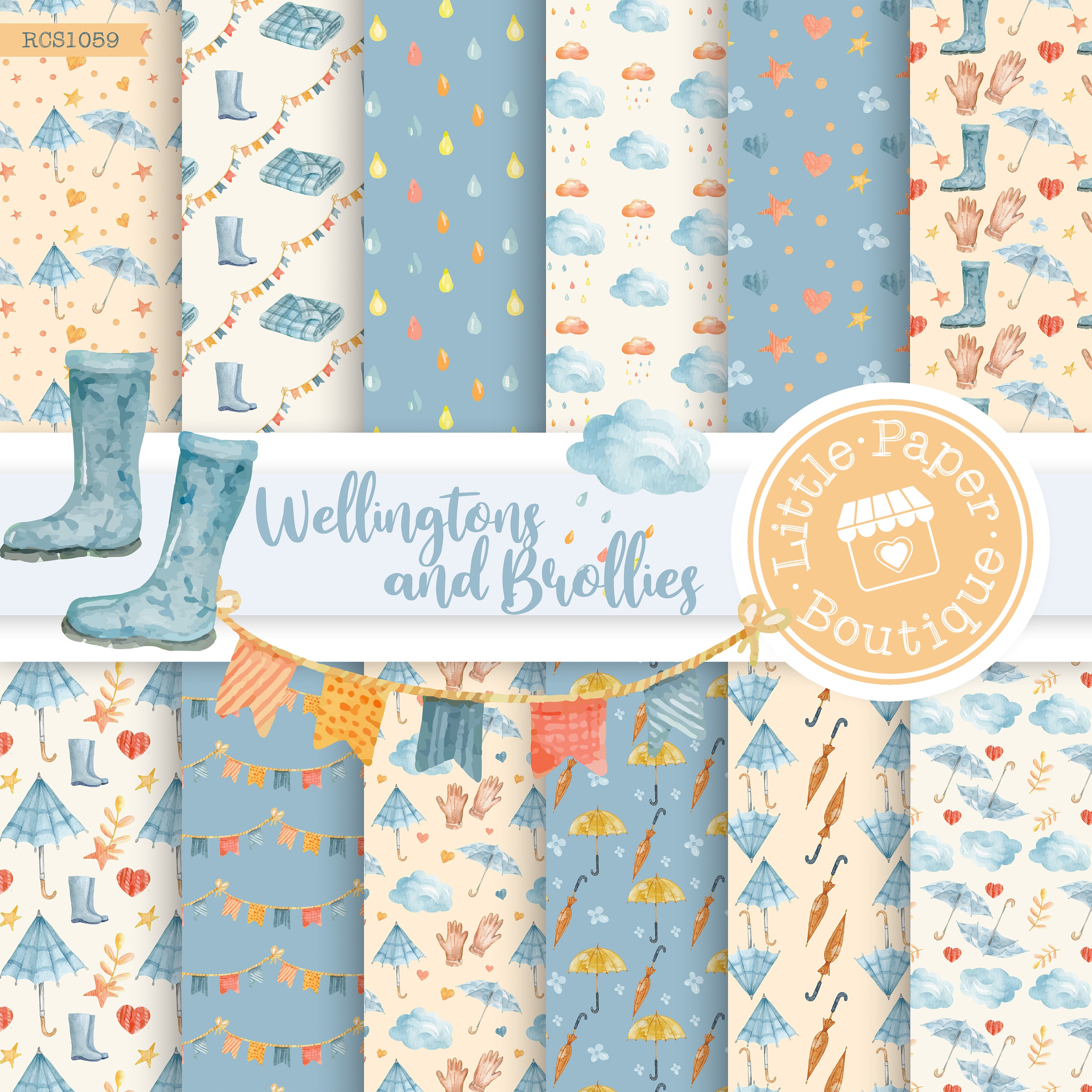 SEAMLESS Umbrella Raining Weather Digital Paper and Clip Art, Wally ...