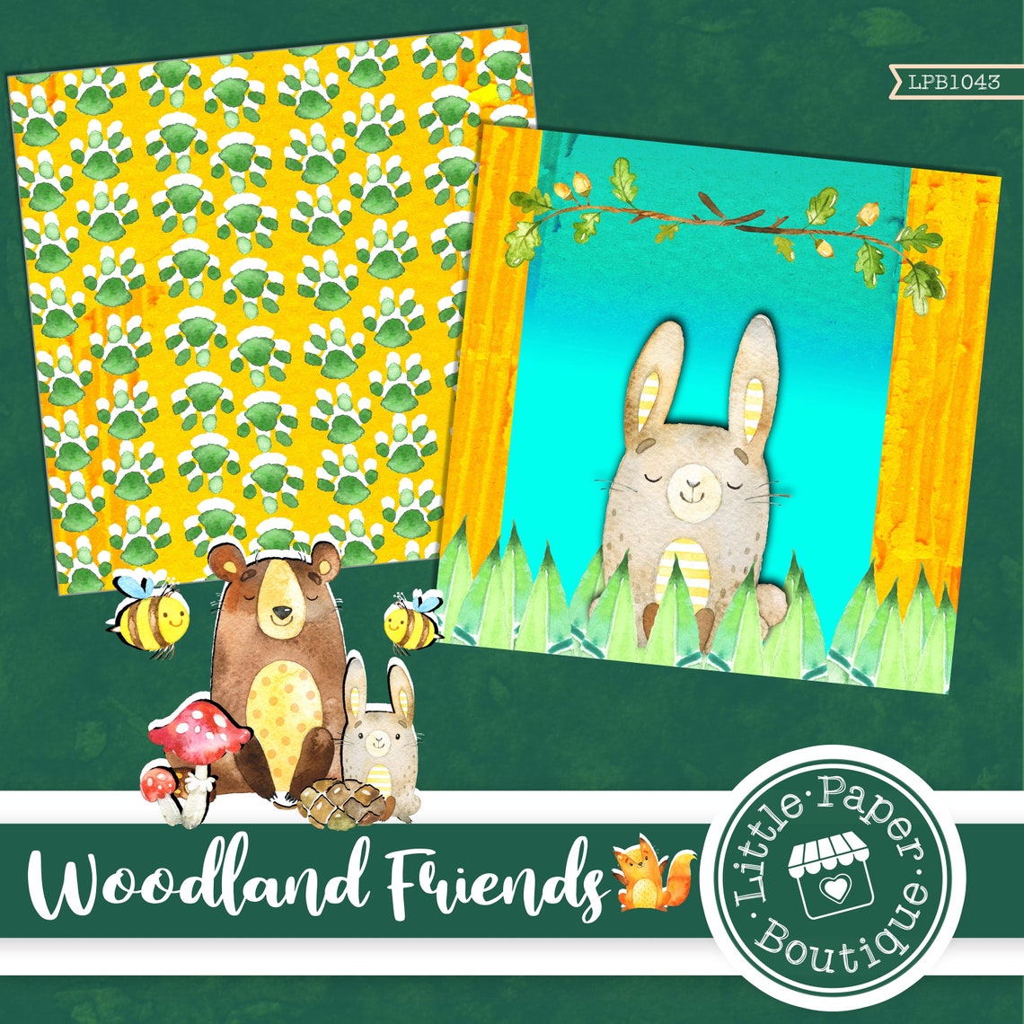 Cute Woodland Animals Digital Paper Fox Bear Deer - Etsy