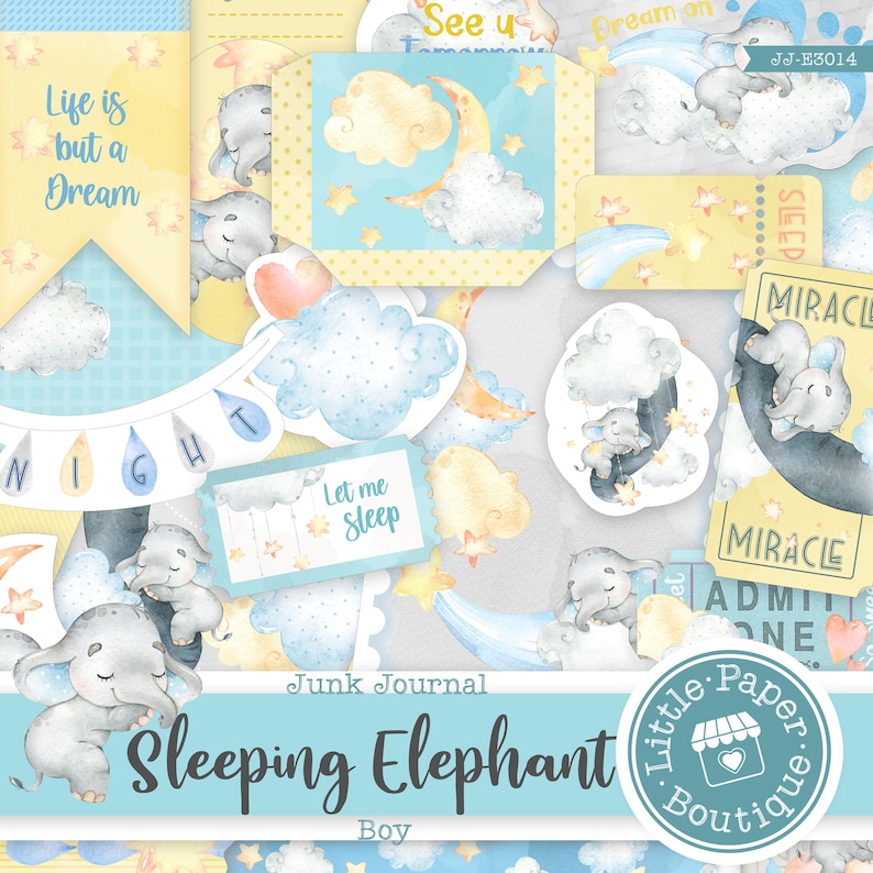 Baby Elephant Boy Digital Junk Journal Kit (FULL KIT) Ephemera Elements ...