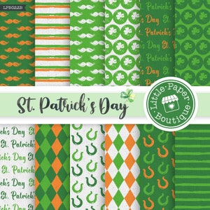 Leprechaun Digital Paper, Green Irish Pattern, Pot of Gold, Shamrock ...