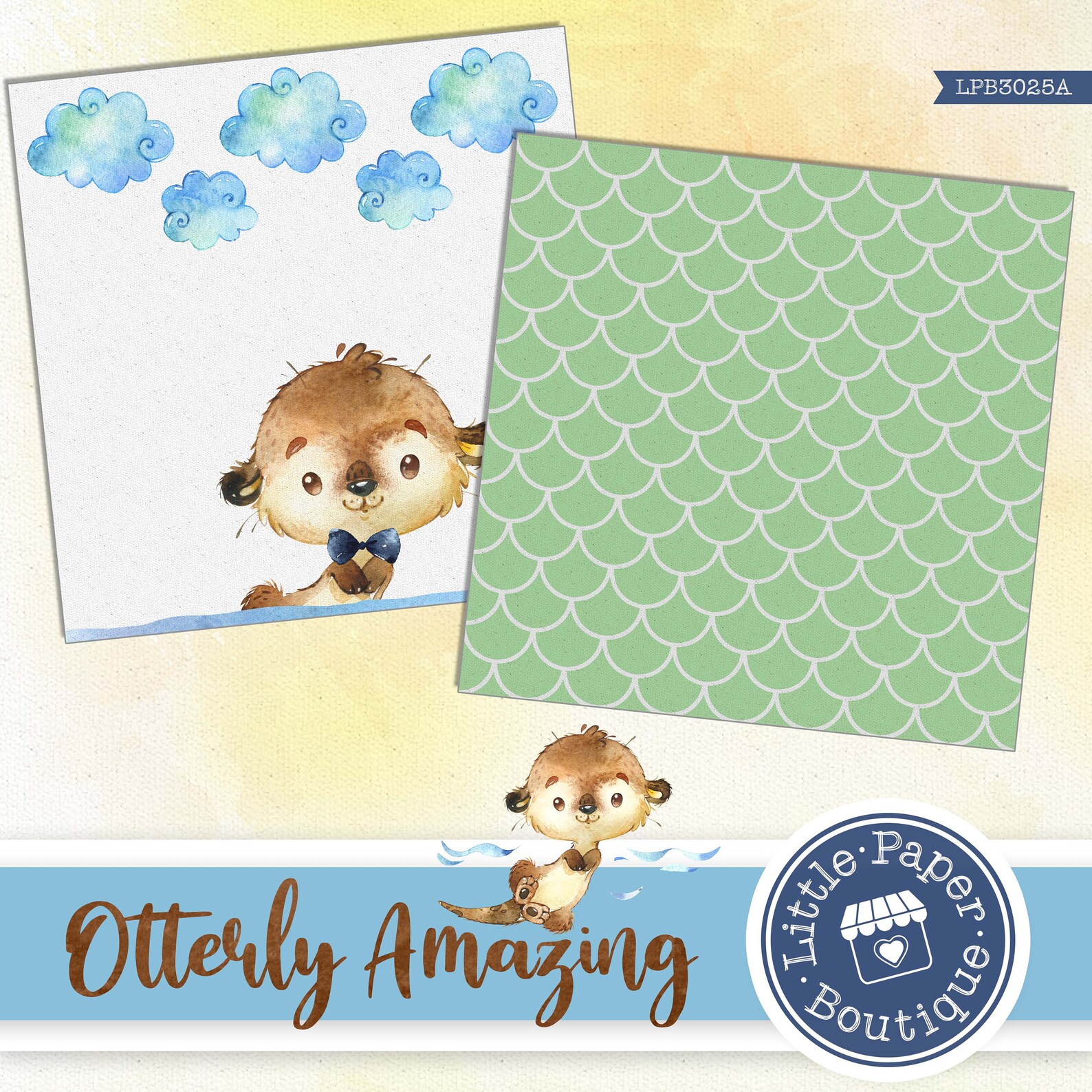 Otter Scrapbook Papers,watercolor Otters,cute Otters and Sea Creatures ...
