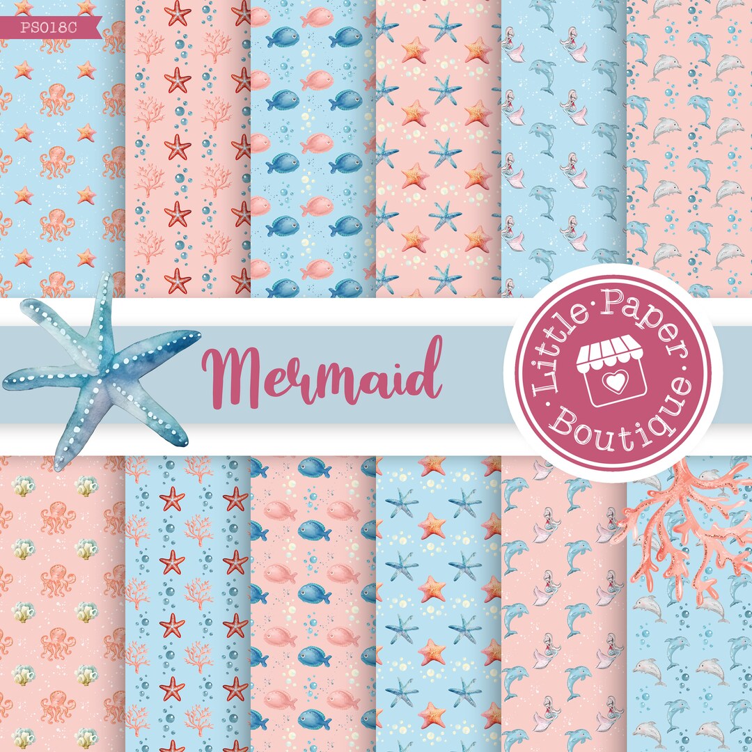 Golden Mermaid Digital Paper, Mermaid Patterns Pink and Turquoise ...