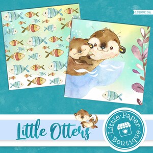 Otter Scrapbook Papers,watercolor Otters,cute Otters and Sea Creatures ...