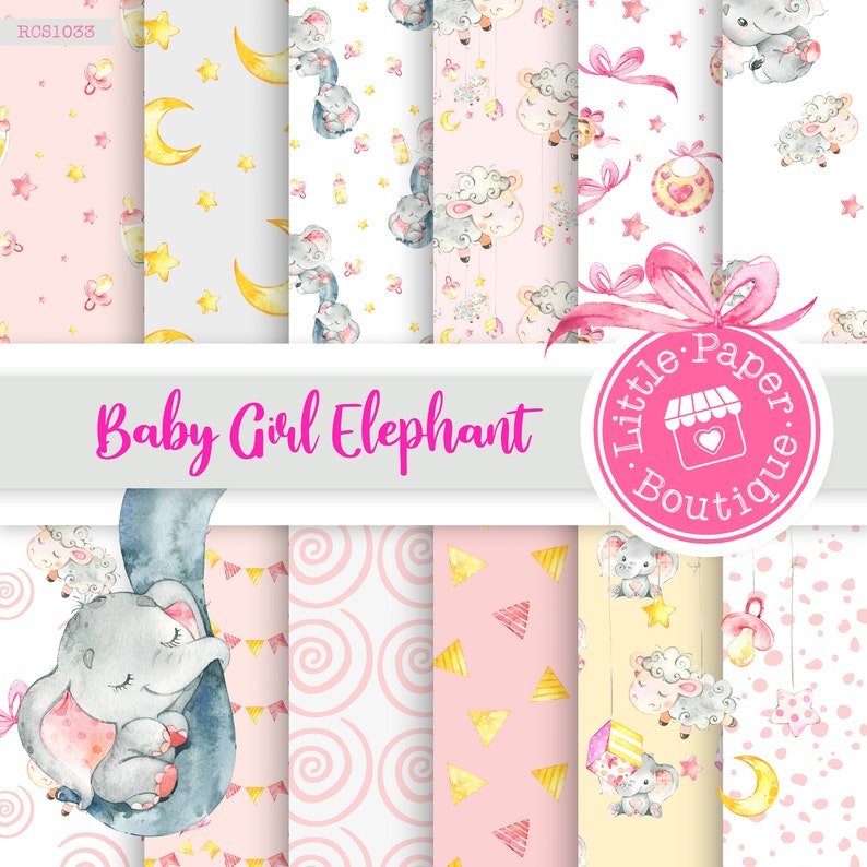 SEAMLESS A4 Letter Pink Girl Elephant Baby Shower, Elephant Baby Shower ...