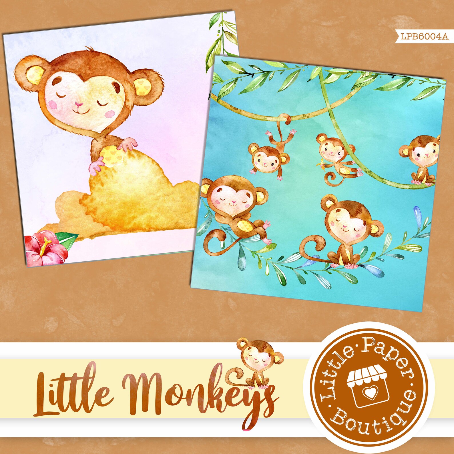 Monkey Digital Papers Banana Paper Animal for Birthday Baby | Etsy