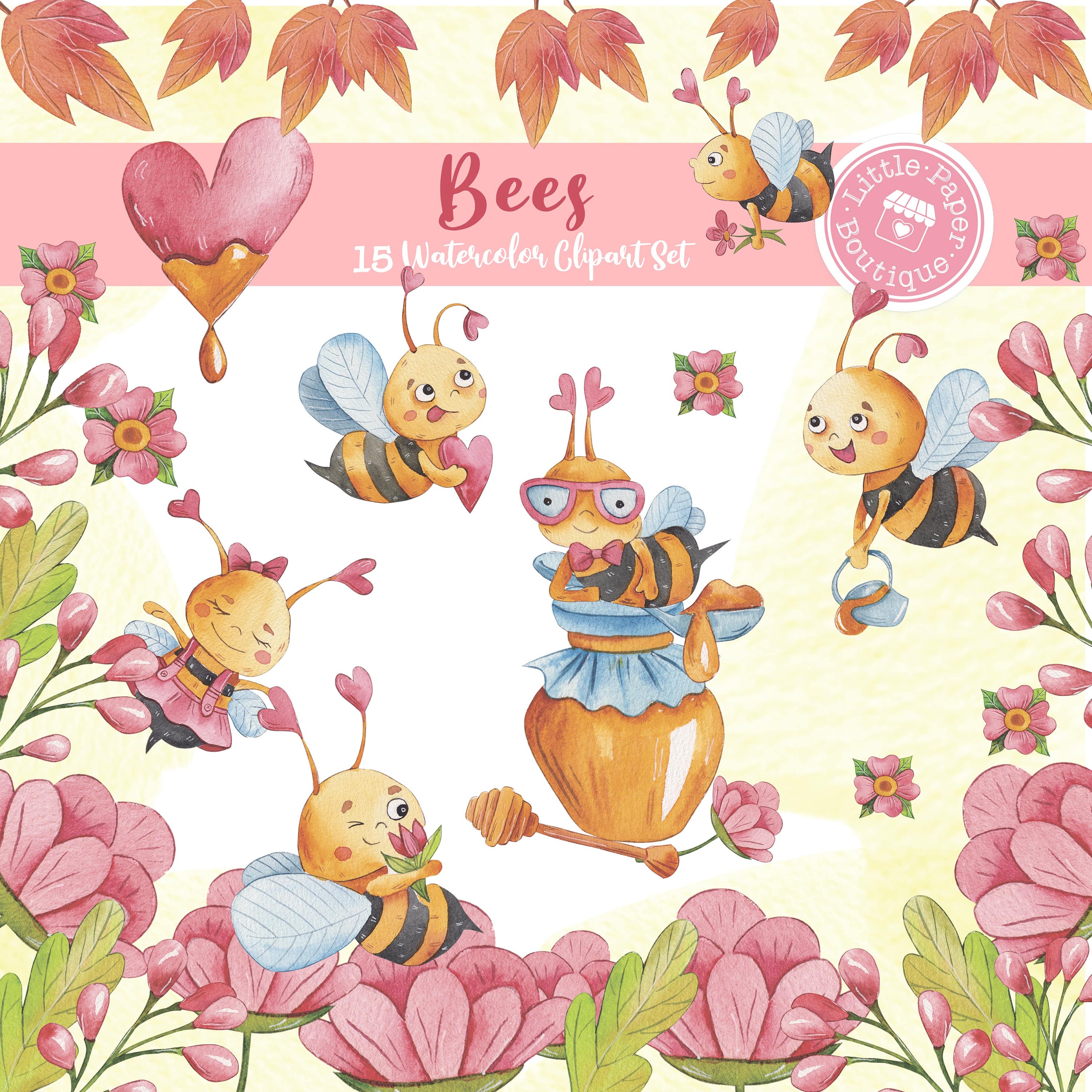 Bumble Bee Clipart Bees Florals Insects Honey Hive Bee - Etsy