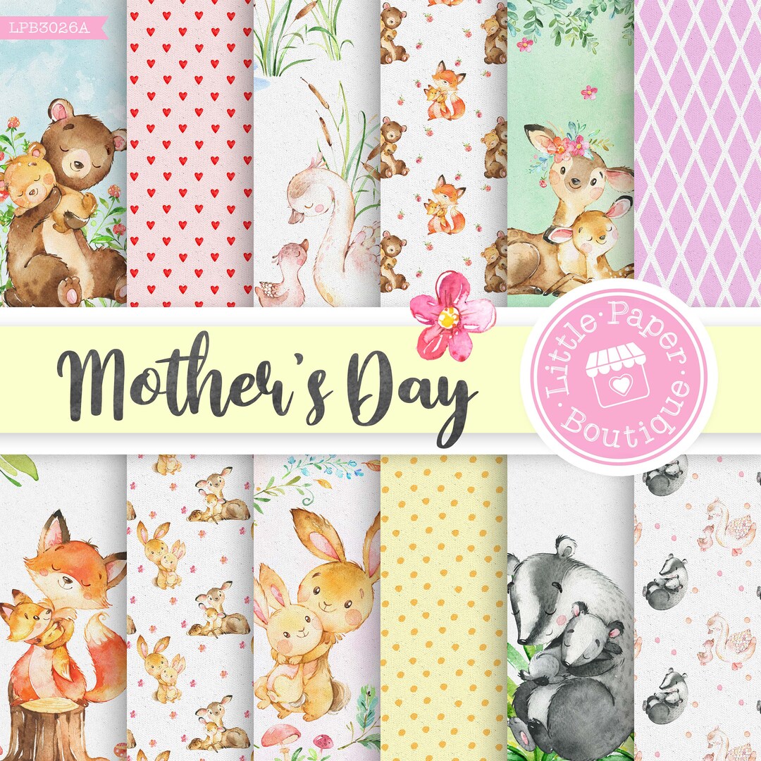 Baby Girl Digital Paper, Mother and Baby, Mommy and Me Digital Paper ...
