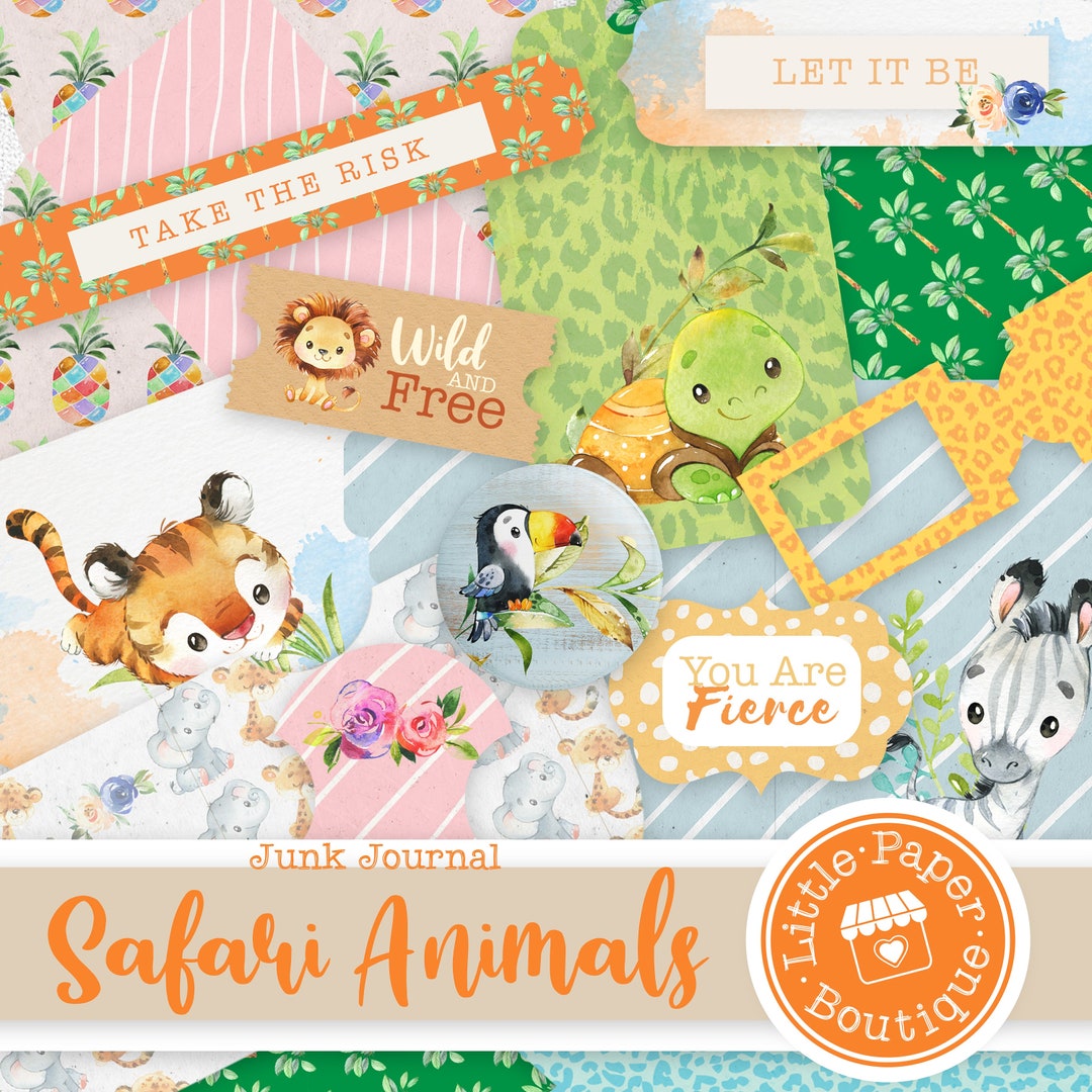 Safari Animals Digital Junk Journal Elements Clipart Ephemera ...
