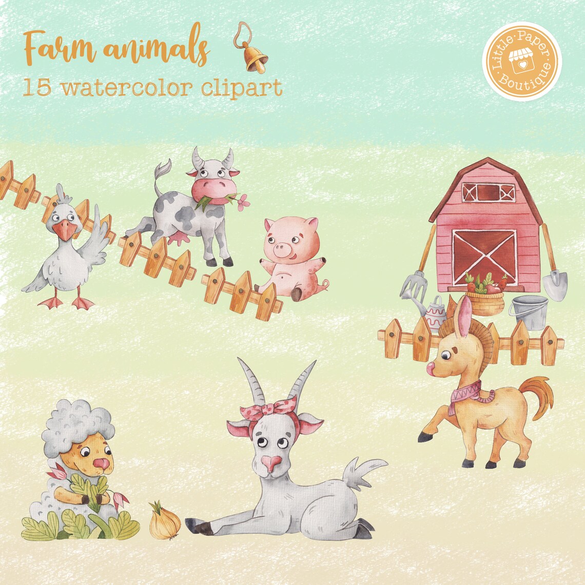 Farm Animals clipart Instant Download PNG file Farm Animals | Etsy