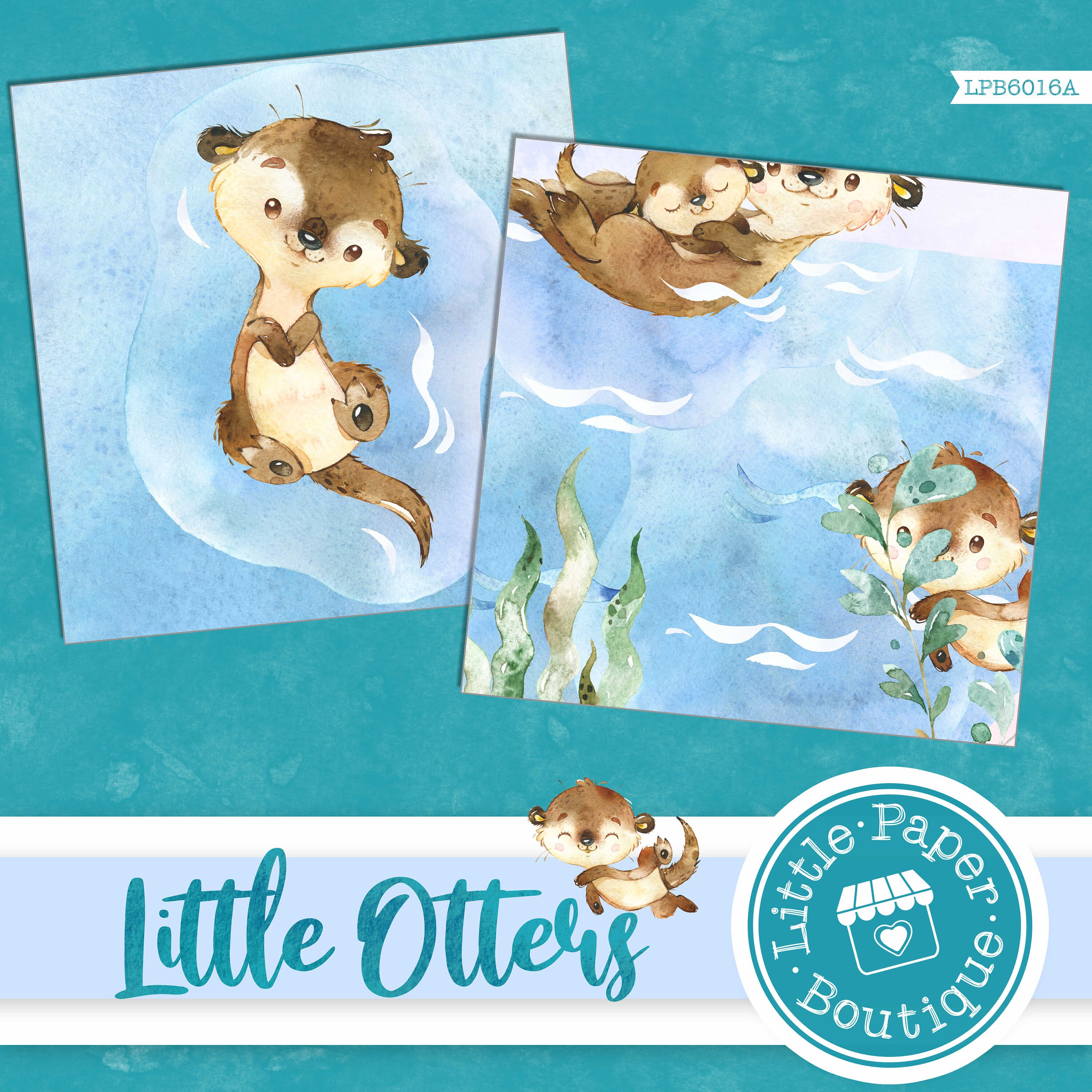 Otter Scrapbook Papers,watercolor Otters,cute Otters and Sea Creatures ...