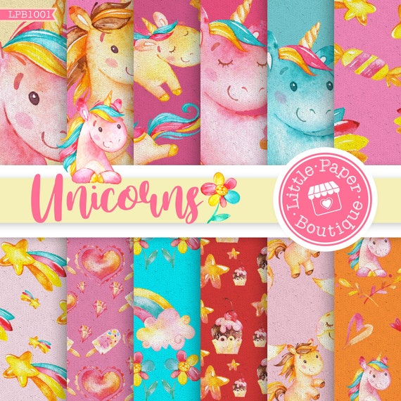 Unicorn Digital Paper Whimsical Digital Paper Unicorn | Etsy